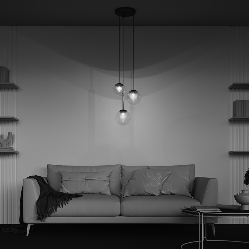 Basic Form 3 lights Maytoni pendant lamp in metal and glass diffuser